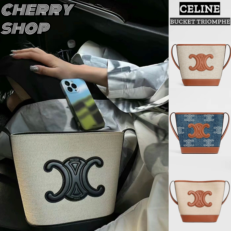 🍒ซีลีน Celine CUIR TRIOMPHE Small Mini Bucket Bag 💯กระเป๋าถังผู้หญิง ...