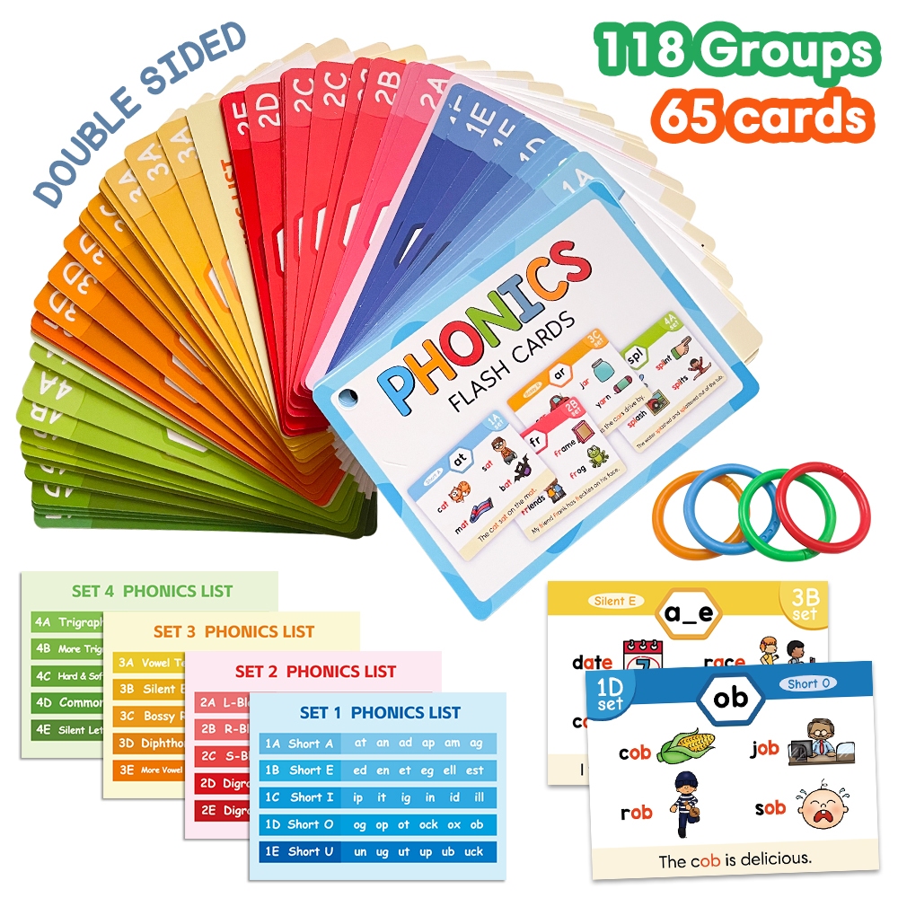 65Pcs Phonics Sight Words Educational Flash Cards Vocabulary Sentence ...