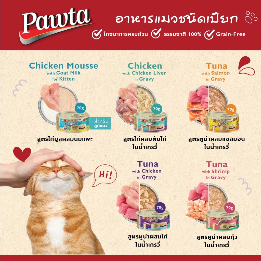 Pawta พอวต้า อาหารแมวชนิดเปียก ในรูปแบบกระป๋อง ขนาด70กรัม/กระป๋อง ...