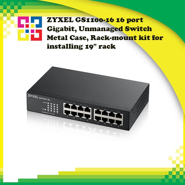 ZYXEL GS1100-16 16 port Gigabit, Unmanaged Switch Metal Case, Rack ...
