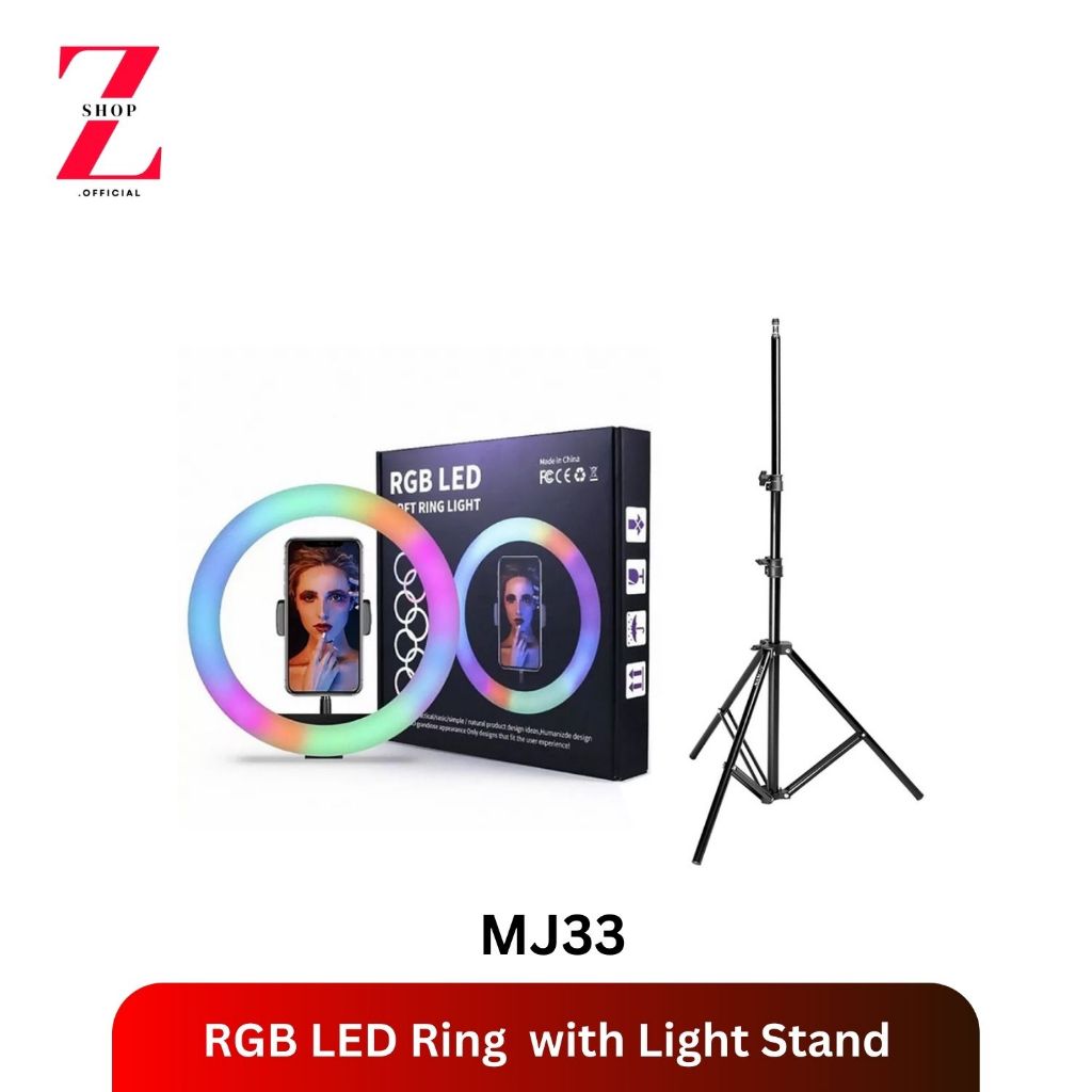 MJ ชุดไฟไลฟ์สดพร้อมขาตั้ง RGB LED Soft Ring รุ่น MJ33 ไฟเปลี่ยนสีได้ 64 ...