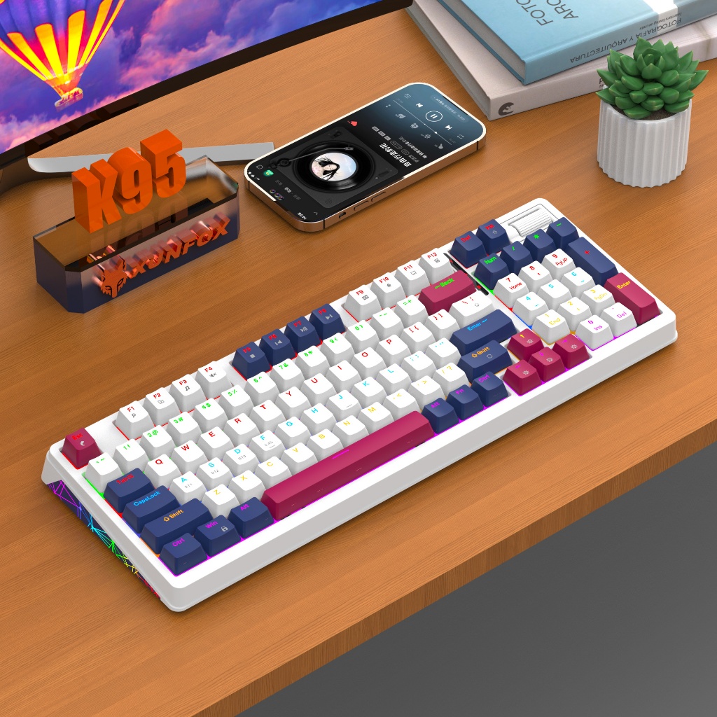 XUNFOX K95 อุปกรณ์บลูทูธไร้สายคีย์บอร์ด Wired+2.4G+BT Wireless ...