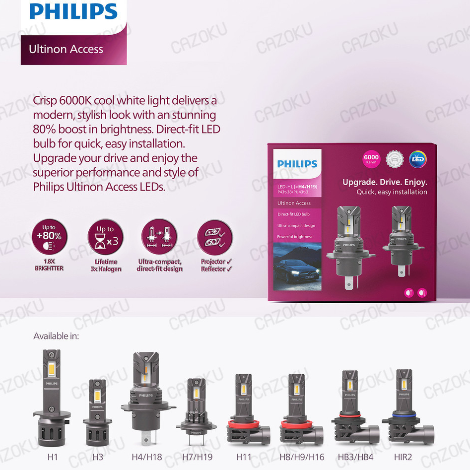 Philips Ultinon Access LED หลอดไฟหน้า H4 H7 H11 HB3 HB4 HIR2 6000K Cool White | Shopee Thailand