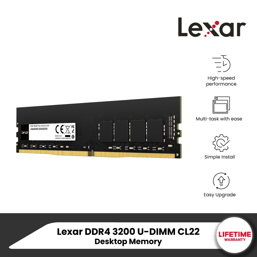 Lexar 32GB DDR4/3200MHz CL22 U-DIMM RAM PC (แรมพีซี) Desktop Memory ...