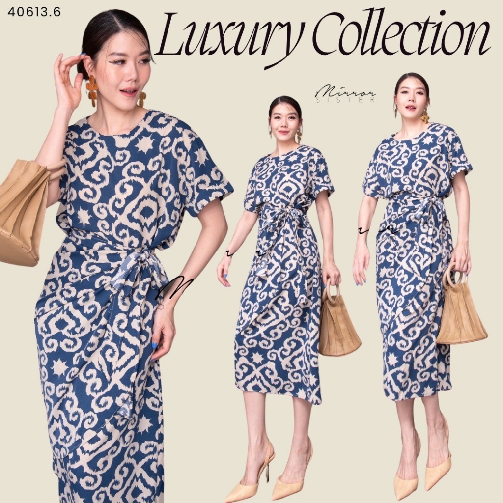 Issakan_shop เดรสแขนสั้นลายอาร์ตเก๋ๆ ปลายแขนเย็บพับแขน | Shopee Thailand