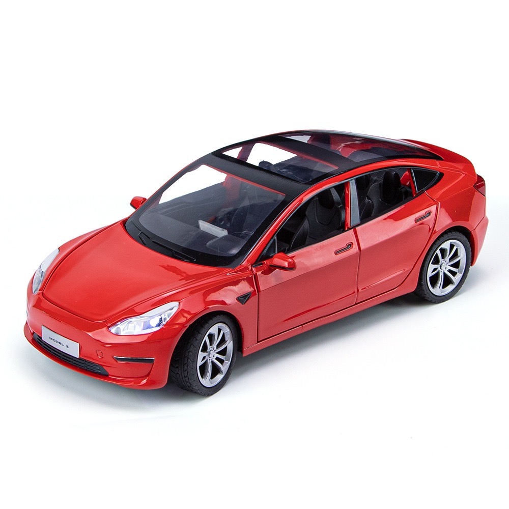 โมเดลรถ Tesla Model 3 Scale1:24 ทำด้วยเหล็กอัลลอย ประตูซ้าย-ขวา และฝา ...