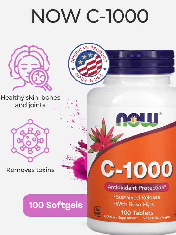 NOW Vitamin C 1000 mg, 100 Tablets พร้อมโรสฮิปและไบโอฟลาโวนอยด์ ...