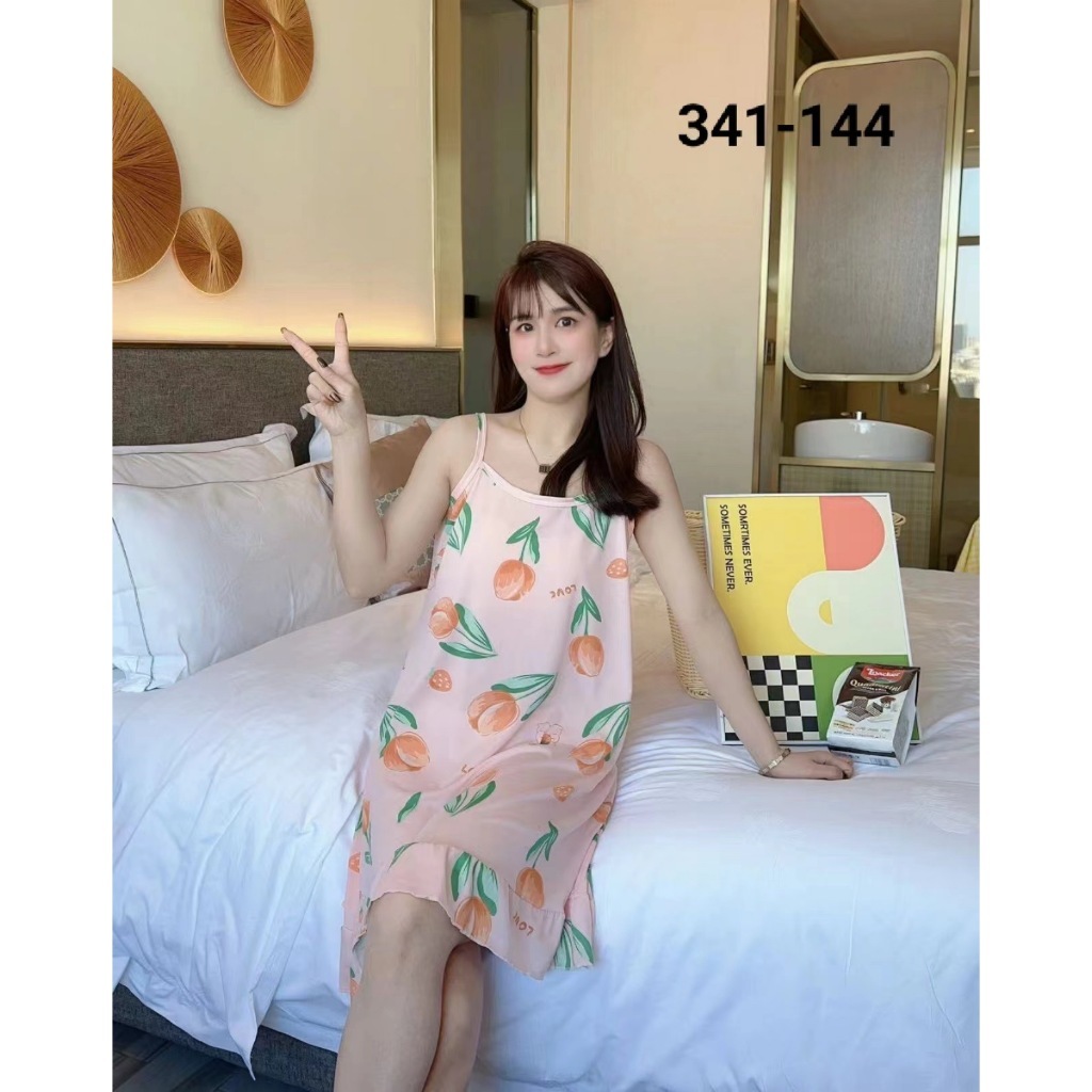 ชุดนอนผู้หญิง ชุดนอนเดรสกระโปรง ลายพิมพ์บางเฉียบ ผ้านิ่ม ใส่สบาย ผ้านิ่ม สไตล์เกาหลีน่ารัก ใส่ ...