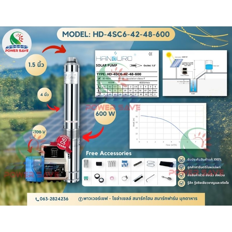 ปั๊มน้ำโซล่าเซลล์ ฮันดูโร่ Handuro DC 600W บ่อ 4 นิ้ว | Shopee Thailand