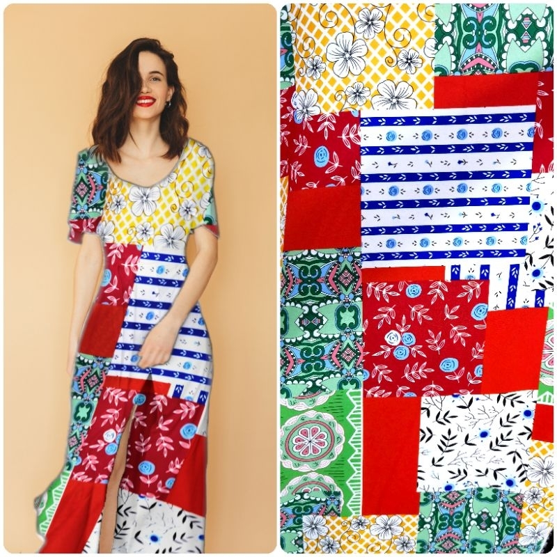 ไหมอิตาลี ผ้าเมตร ตัดเสื้อ ตัดเดรส แพทช์ สีสด เรโทร คลาสสิค patchwork | Shopee Thailand