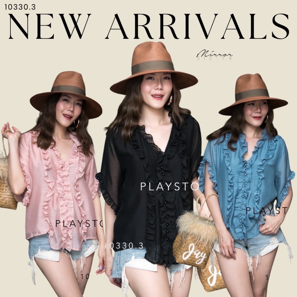 Issakan_shop เสื้อทรงพริ้วๆใส่หลวมๆ แต่งระบายที่แขนและช่วงตัวด้านหน้า ...