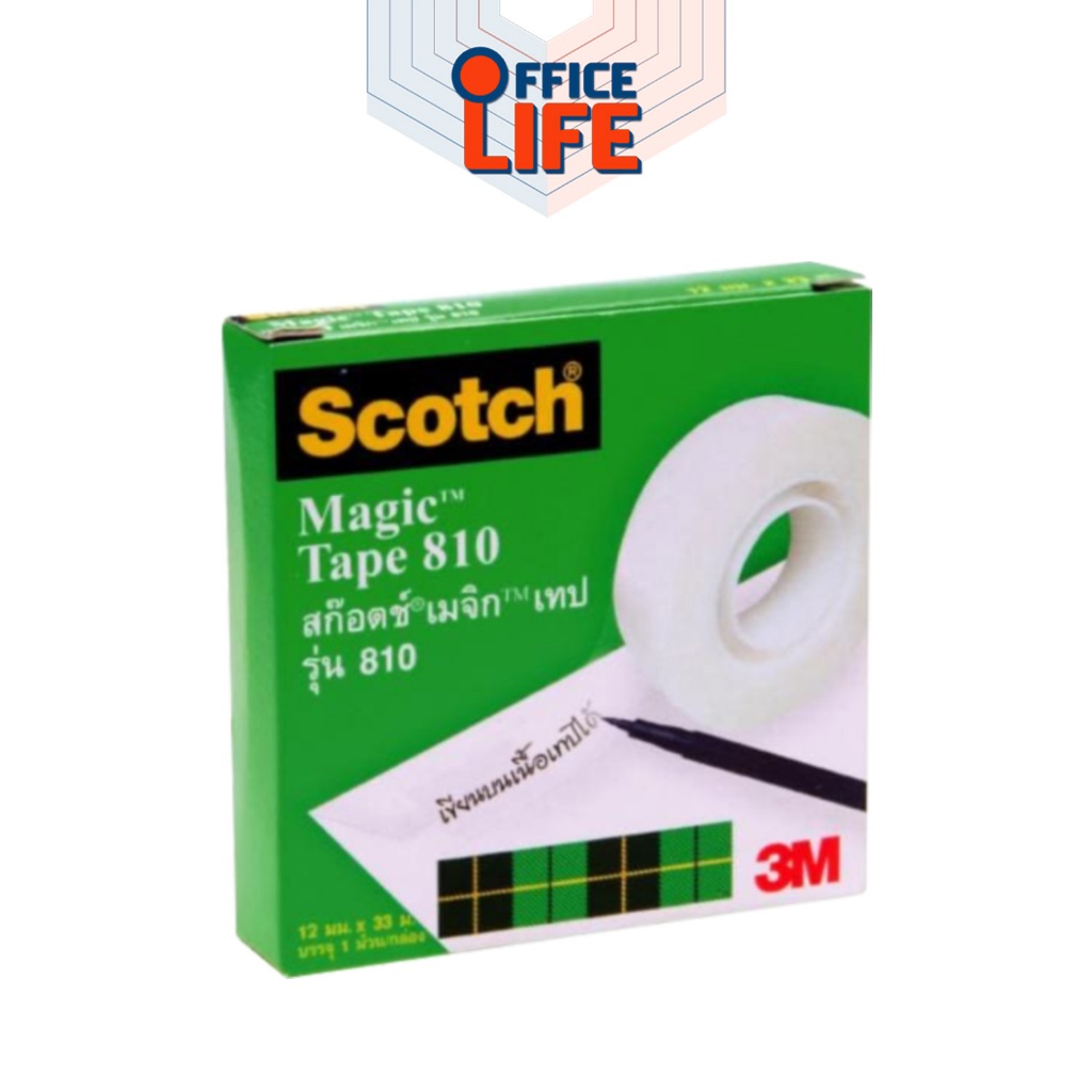 Scotch 3M Magic Tape เทปขุ่น รุ่น 810 หน้างกว้า 12 / 18 / 24 มม. แกน1 ...