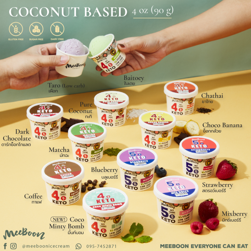 ขนาด 4oz มีบุญ Meeboon ไอศกรีม คีโต lowcarb vegan เบสกะทิ | Shopee Thailand
