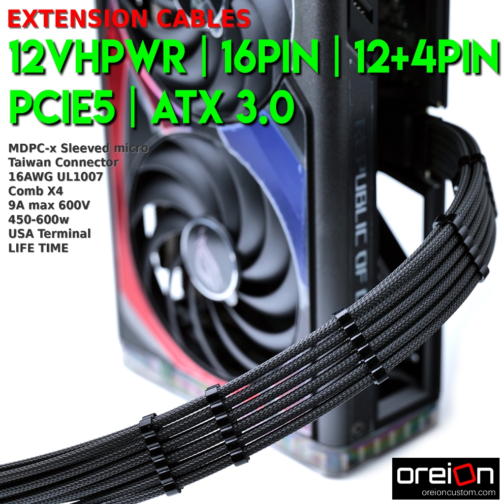 สายถักแต่งคอม การ์ดจอ 12VHPWR 16pin 12+4pin RTX4000 Extensions Sleeved ...