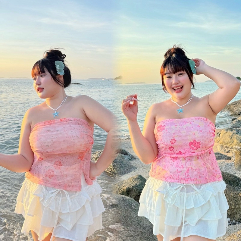 เกาะอก ผ้าชีฟองลายดอก เกาะอกสาวอวบ อก34-52นิ้ว plussize | Shopee Thailand