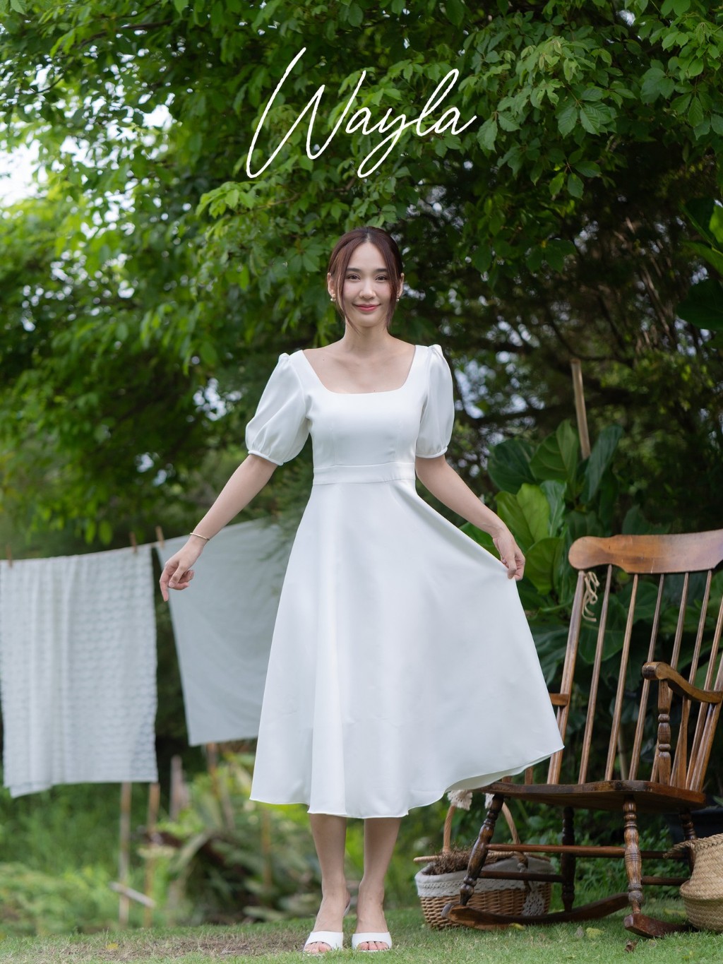 Wayla Belle (White/Rose Tea) - เดรสคอสี่เหลี่ยม กระโปรงทรงย้วย | Shopee ...