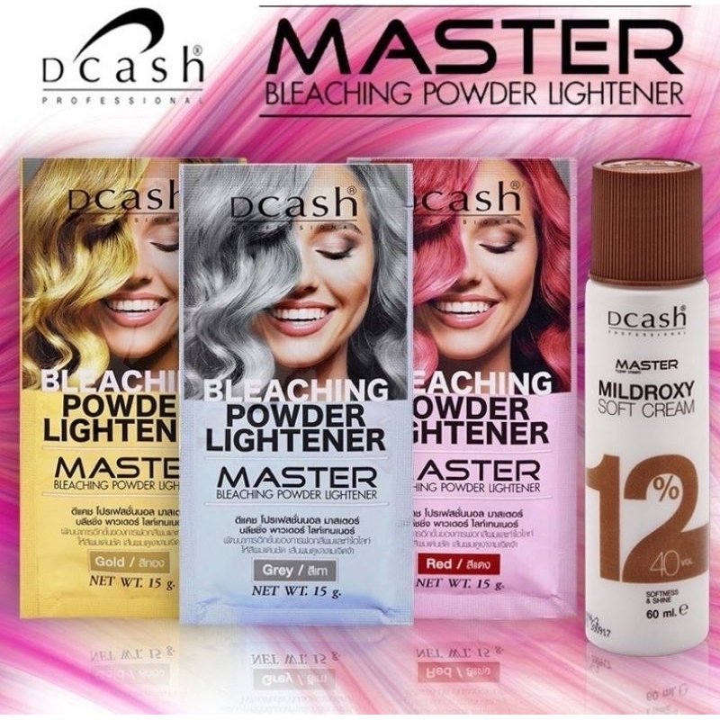 Dcash Professional Master Bleaching Powder 15 g.+ ไฮโดรเย่น 12% ดีแคช ...