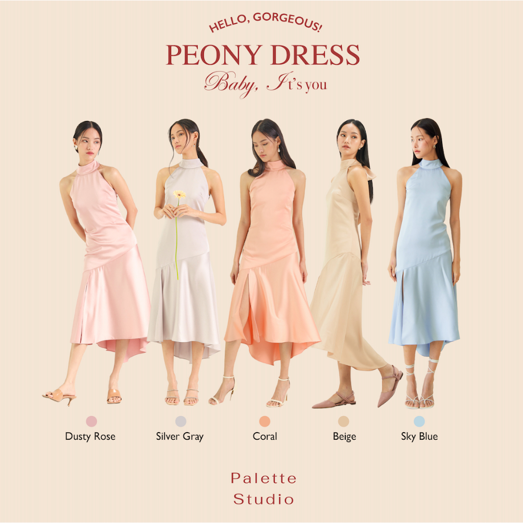Palettestudio - PEONY DRESS มีหลายสี💕 ชุดเดรสออกงานผ้าซาติน มีสายโบว์ ...