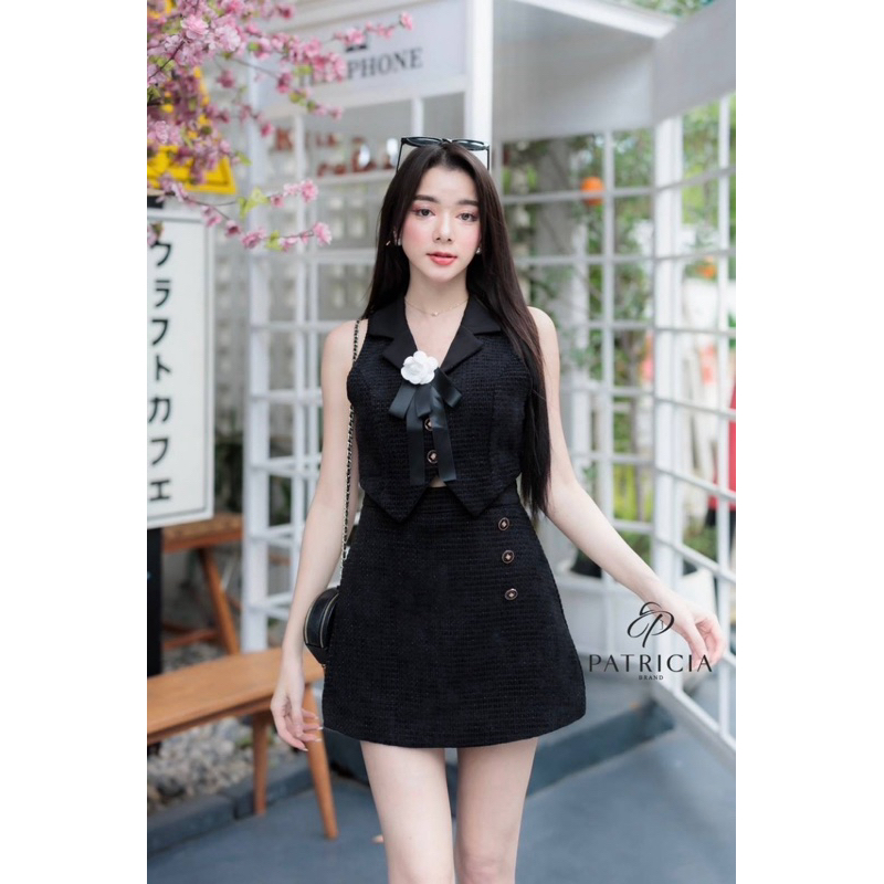 พร้อมส่ง•ชุดเซตดำผ้าทวิตแต่งดอกคามิเรียPC004 | Shopee Thailand