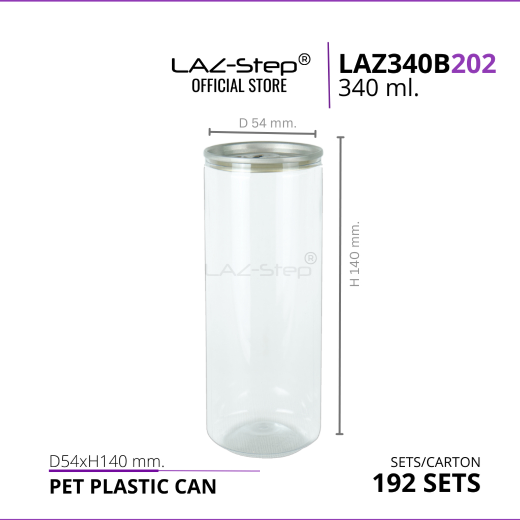 LAZ-Step กระป๋องพลาสติก PET ซีรี่ย์กระป๋องเครื่องดื่ม LAZ340ฺ202 ขนาด 340 ml. บรรจุลังละ 192 ชุด ...