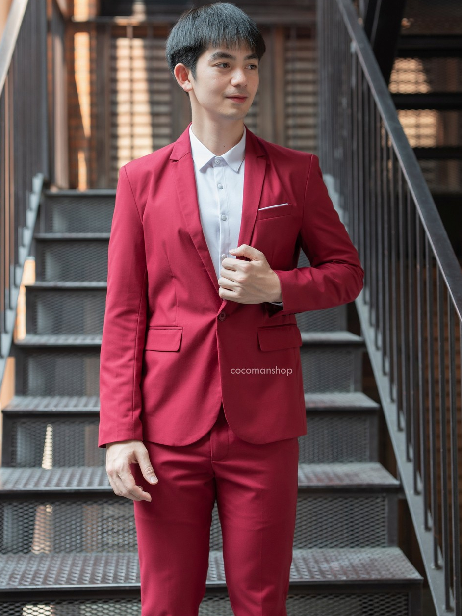 COCO-MAN สูทกระดุม 1 เม็ด สีแดง/Red ชุดสูทผู้ชาย ขายแยก มีกางเกงเข้าชุด ...
