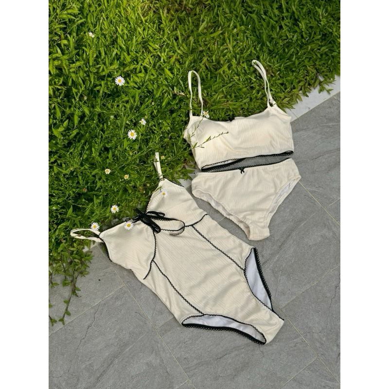 ss daisy summer ชุดว่ายน้ำ/ลำลอง ผ้าคอตตอนเนื้อนุ่มลาย knit แต่งขอบ ...