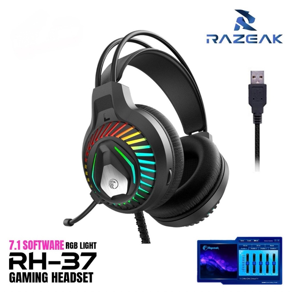 หูฟังเกมมิ่ง Razeak RH-37 7.1 USB Gaming Headset มีซอฟแวร์ รับประกัน 1 ...