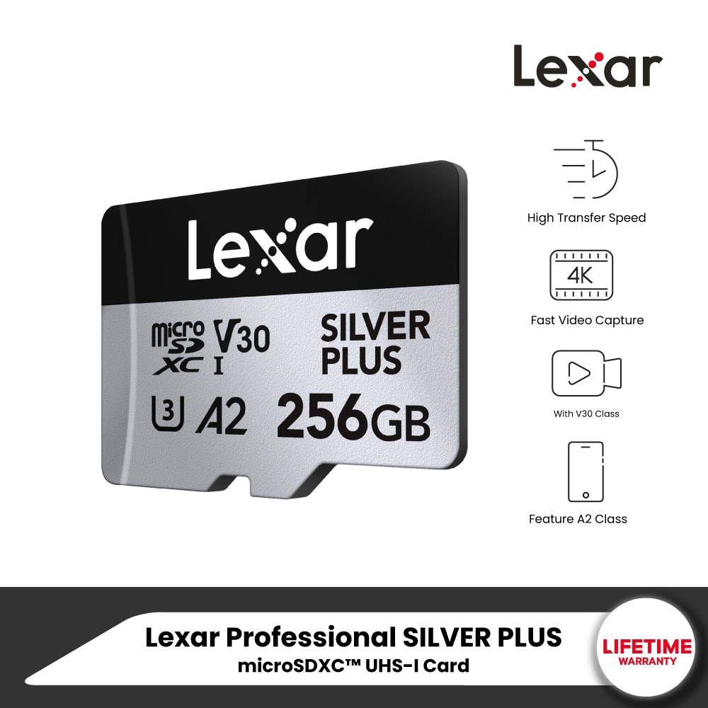 Lexar Professional Silver Plus microSD Card 256GB (ไมโครเอสดีการ์ด ...