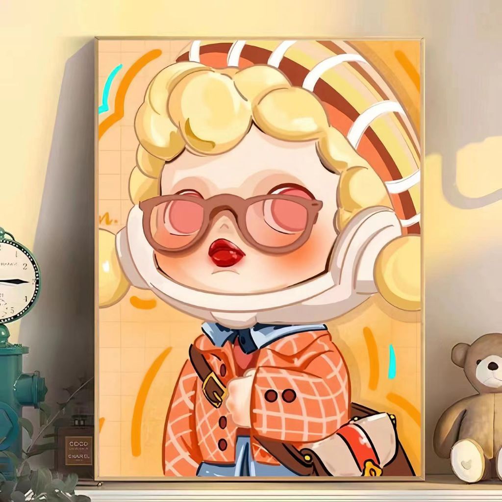 Pop Martภาพวาดสีน้ํามันดิจิตอลDIYมือวาดภาพวาดสีน้ํามันBubble Mart DIYมือวาดภาพวาดสีน้ํามันแขวน ...