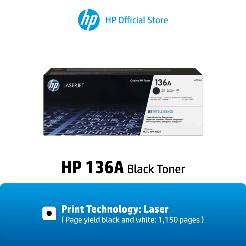 HP 136A Black (ตลับผงหมึกสีดำ) W1360A Original Laser Toner Cartridge ...