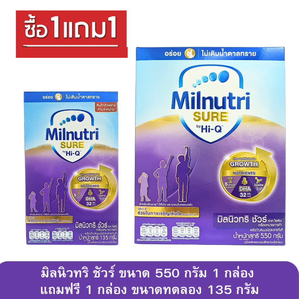 1 แถม 1 มิลนิวทริ ชัวร์ รสจืด 550 กรัม Milnutri Sure 1 กล่อง แถมฟรี ...