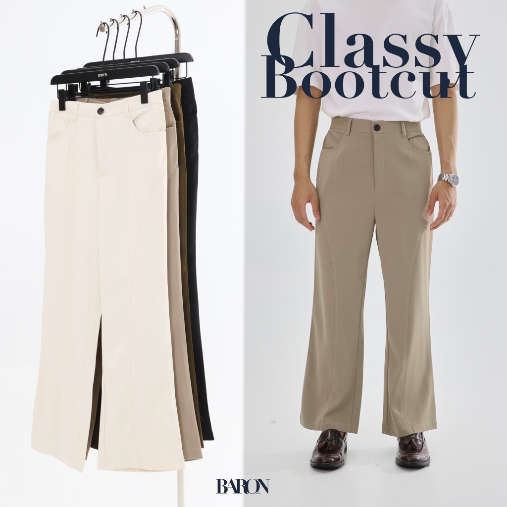 BARON Classic Slack Bootcut กางเกงผู้ชาย ทรงขาม้า คลาสสิค เอวยืดได้ ผ้า ...