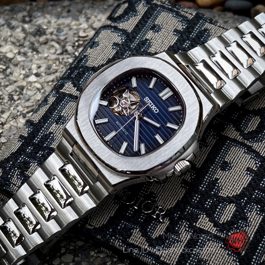 Seiko Mod Open Heart Nautilus Design Deep Blue Waffle Dial NH38 ...