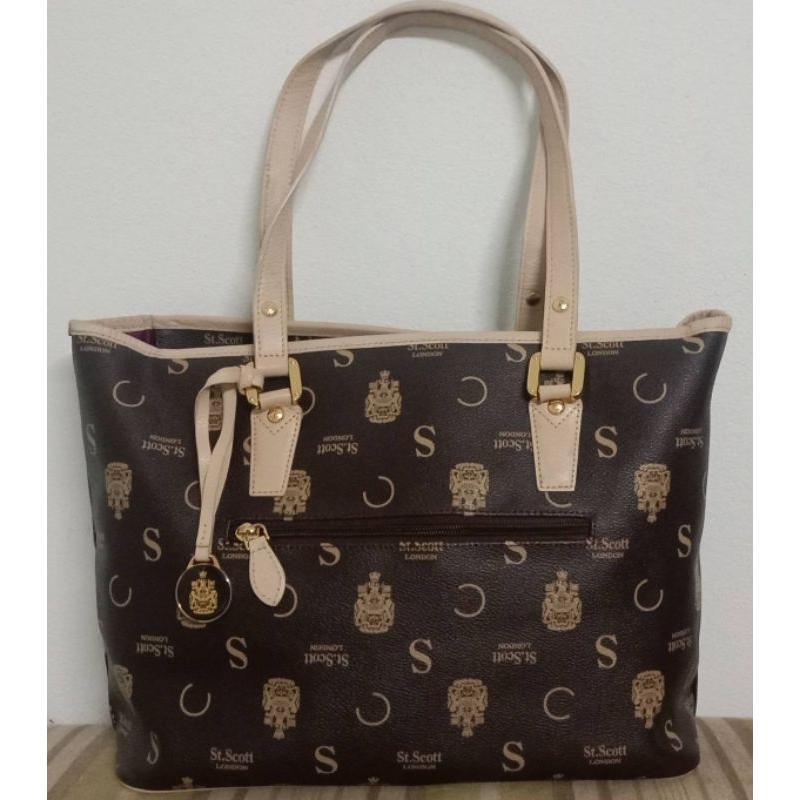(มือสอง) ส่งฟรี กระเป๋าหนังแท้ St.Scott London ทรง Shopping หนังแคนวาส ...