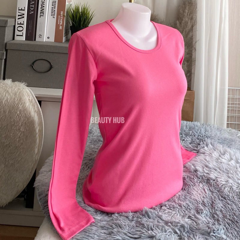 [#024] เสื้อคอกลม แขนยาว สีพื้น เต็มตัว ทรงสวย | Shopee Thailand