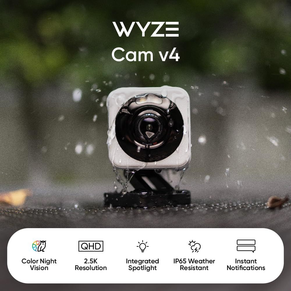 WYZE Cam v4, 2K HD Wi-Fi Smart Home Security Camera, Indoor/Outdoor Use ...