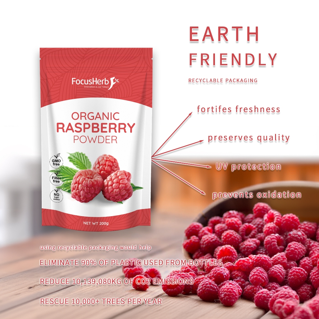 FocusHerb ผงราสเบอร์รี่ออร์แกนิก 200g (Organic Raspberry Powder) เกรดพร ...