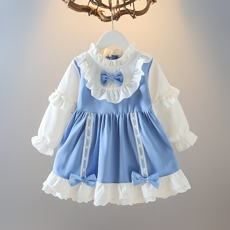 Babyonline(Y156)L5 ชุดกระโปรงแฟชั่นแขนยาวเด็กผู้หญิงลายน่ารัก ผ้าฝ้าย ...