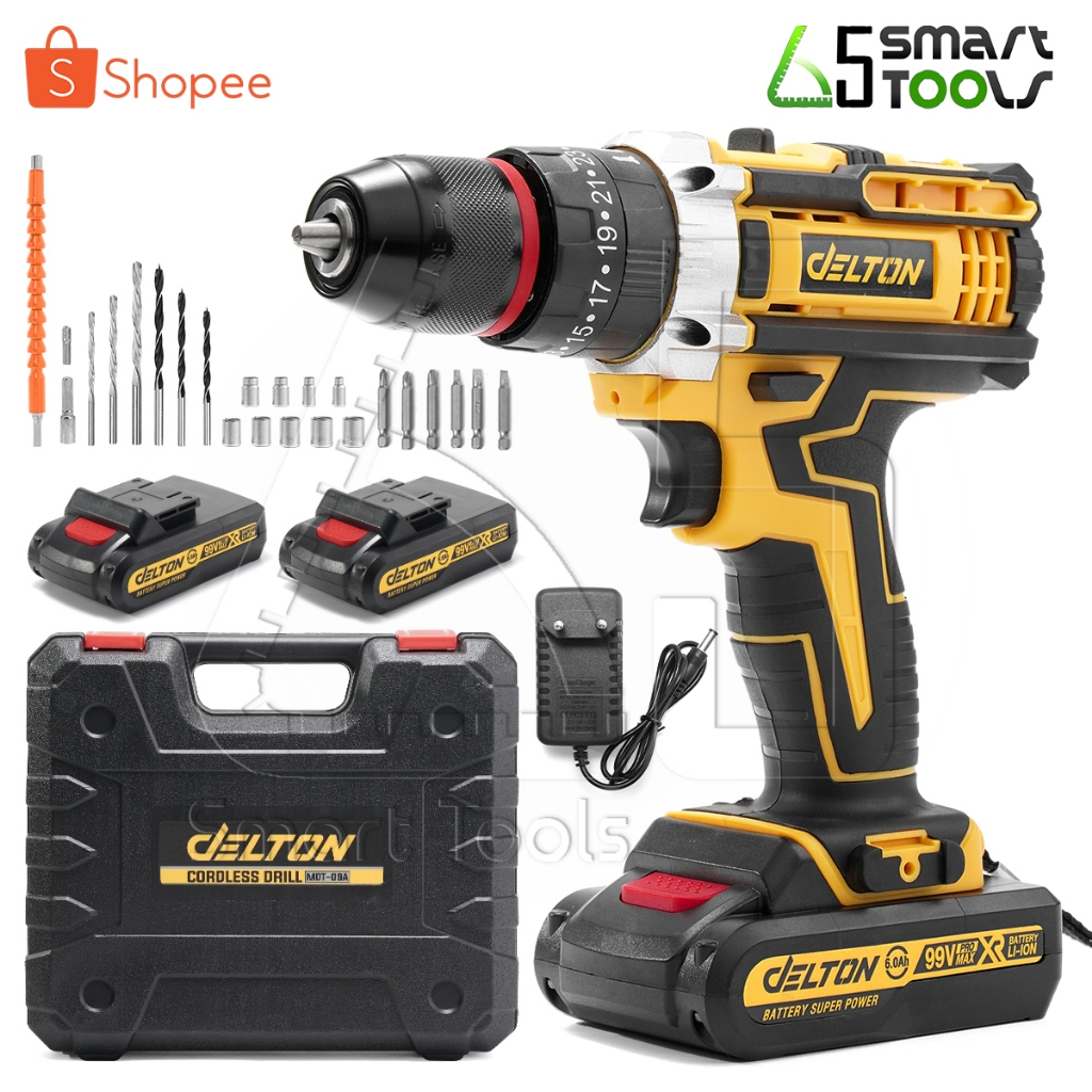 DELTON สว่านไร้สาย สว่าน 99V 3 ระบบ มีระบบกระแทก แบตเตอรี่ Li-ion อย่างดี พร้อมอุปกรณ์ รวม 32 ...