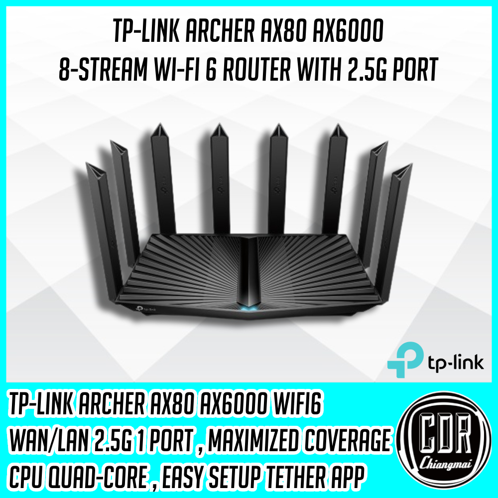 TP-LINK Archer AX80 AX6000 8-Stream Wi-Fi 6 Router with 2.5G Port Powerful CPU Quad-Core [รับ ...