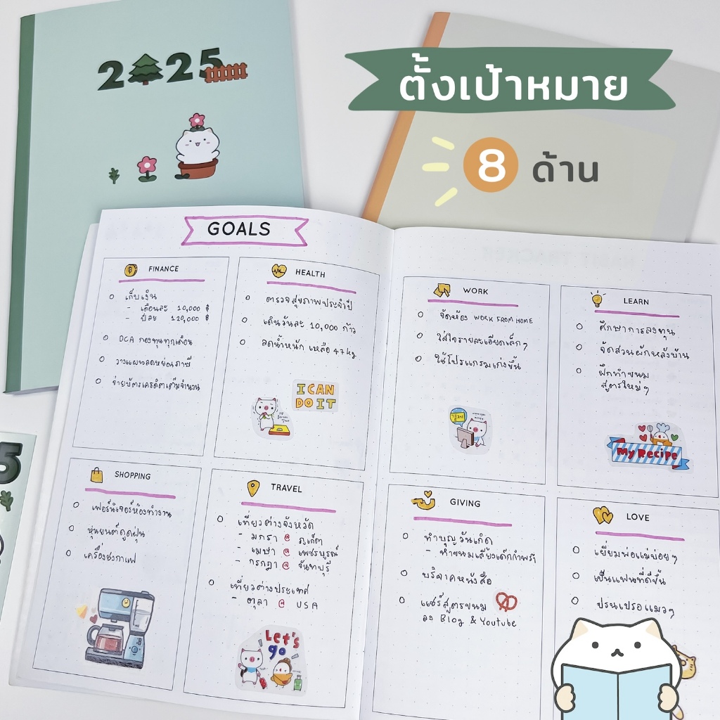 สมุดแพลนเนอร์ Mini Bujo 2025 วันหยุดไทย ขนาด A5 รายเดือน ตั้งเป้าหมาย ...