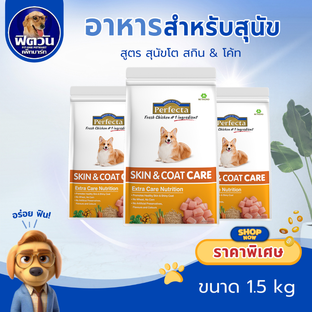 Perfecta SKIN&COAT CARE สุนัขโต1ปีขึ้นไป สูตรดูแลผิวหนังและขน 1.50 ...