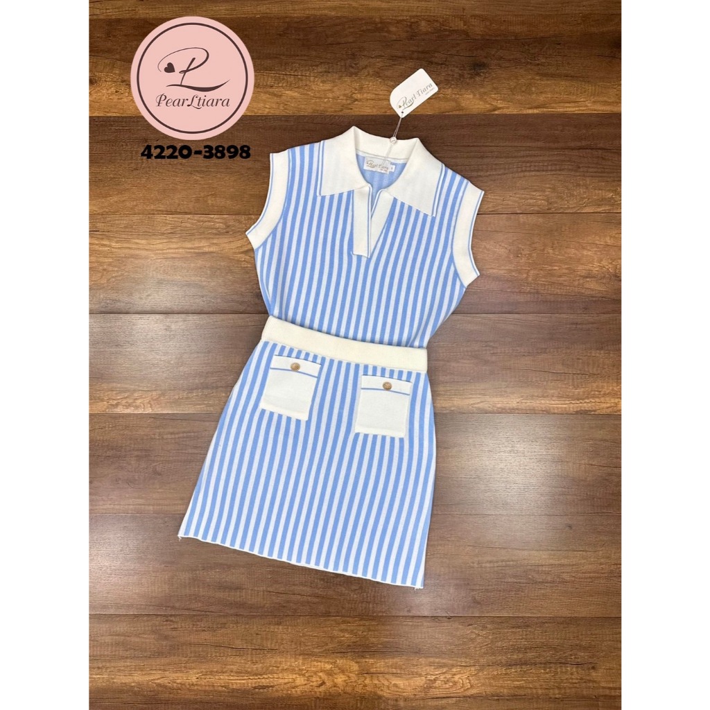 Pearl tiala Setเสื้อนิตติ้งลวดลายริ้วฟ้า (*รบกวนเช็คสต๊อกก่อนกดสั่งซื้อ ...