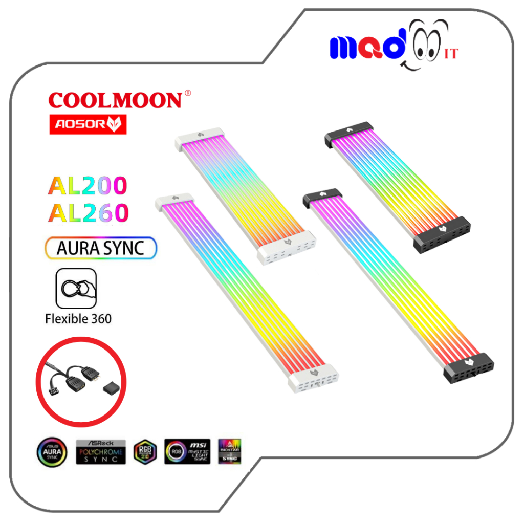 COOLMOON AOSOR ARGB LED สายไฟตกแต่งสำหรับสายเมนบอร์ด24PIN(AL200)และสายไฟการ์ดจอ8PIN(AL260 ...