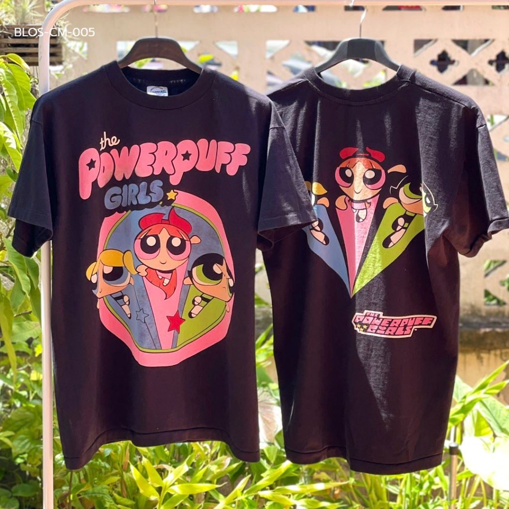 เสื้อยืดแฟชั่น Bootleg พิมพ์ลายการ์ตูน Powerpuff Girls วินเทจแฟชั่น คอ ...