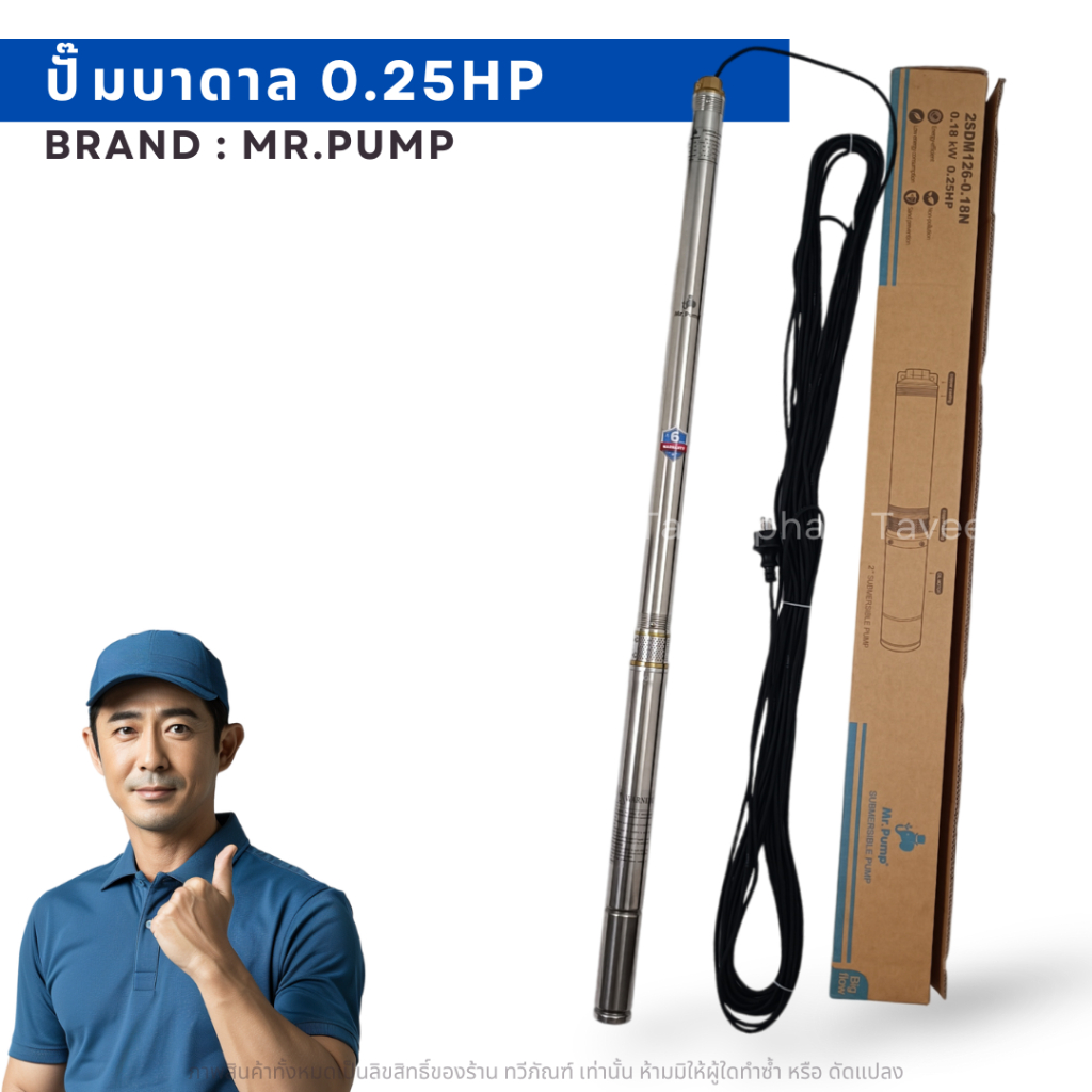 Mr.Pump ปั๊มน้ำบาดาล SUBMERSIBLE PUMP บ่อ 2” คาปาซิเตอร์ในตัว รุ่น 2SDM126-0.18N26ใบพัด | Shopee ...