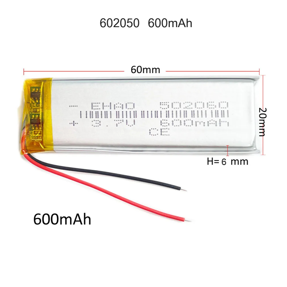 602050 3.7V 600mAh ลิเธียมโพลิเมอร์ LiPo แบตเตอรี่แบบชาร์จไฟได้สำหรับ ...