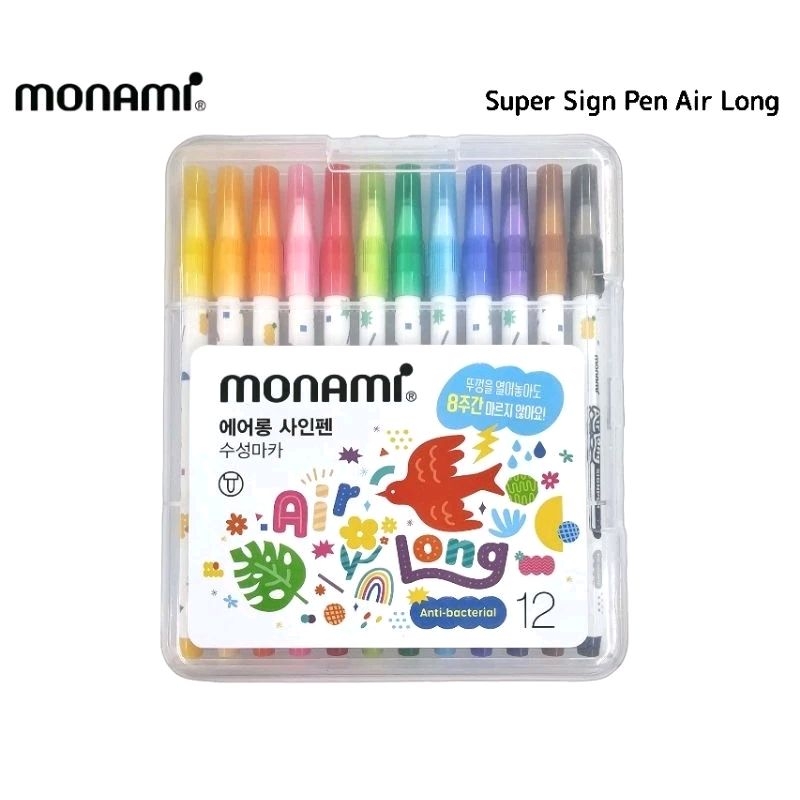 Monami ปากกาเมจิกสีน้ำ Super Sign Pen Air Long ชุด 12 สี (ราคาต่อ 1 ชุด ...