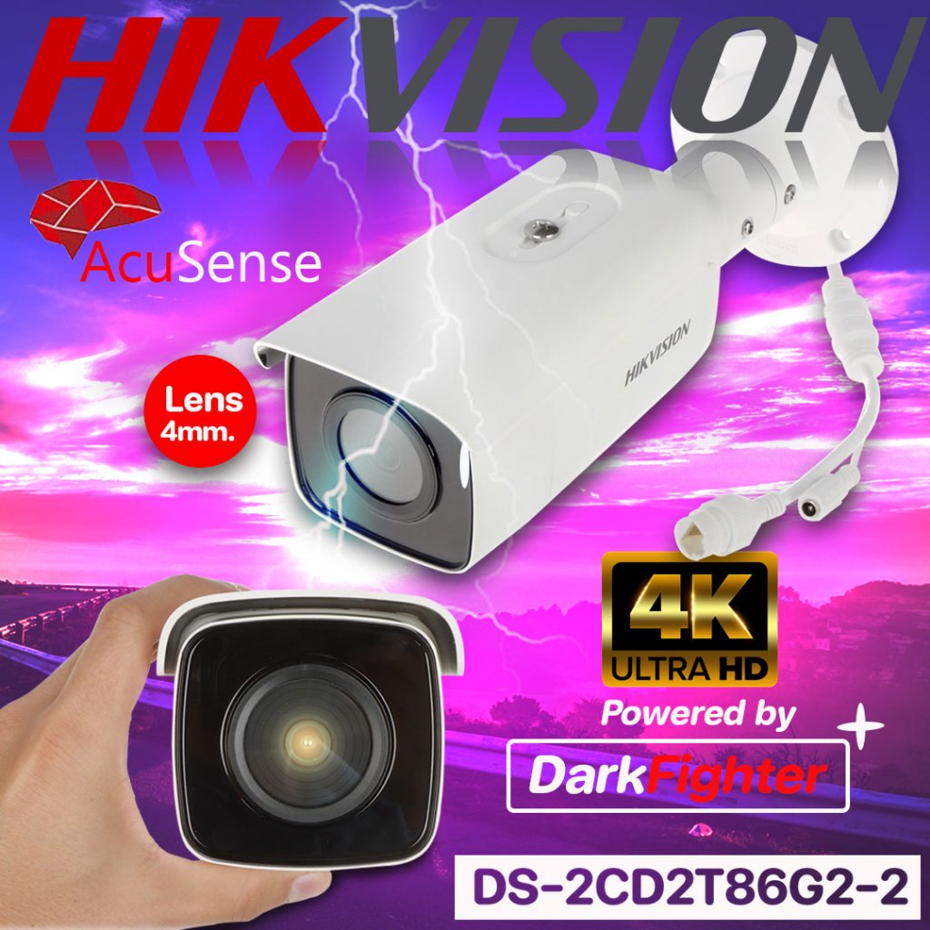 Hikvision กล้องวงจรปิด 8MP AcuSense Powered-by-Darkfighter Fixed Bullet Network Camera รุ่น DS ...