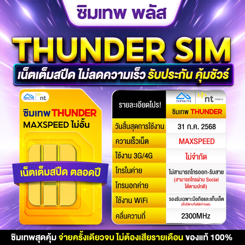 Sim Thunder Infinite ความเร็วเน็ต Max speed | Shopee Thailand